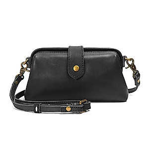 Top-Handle Bags Leather Crossbody Bags for Women Shoulder Bags Handmade Phone Purse Handbags Vintage Small Nice Little Messenger Bag Black