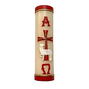 Handmade Paschal Red Candle Alpha Omega Cross Sheep