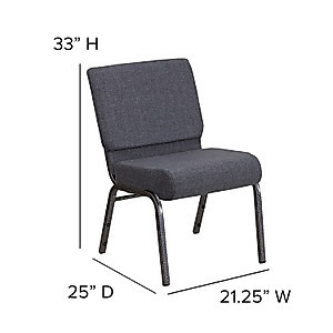 Flash Furniture 4 Pack HERCULES Series 21''W Church Chair in Dark Gray Fabric - Silver Vein Frame
