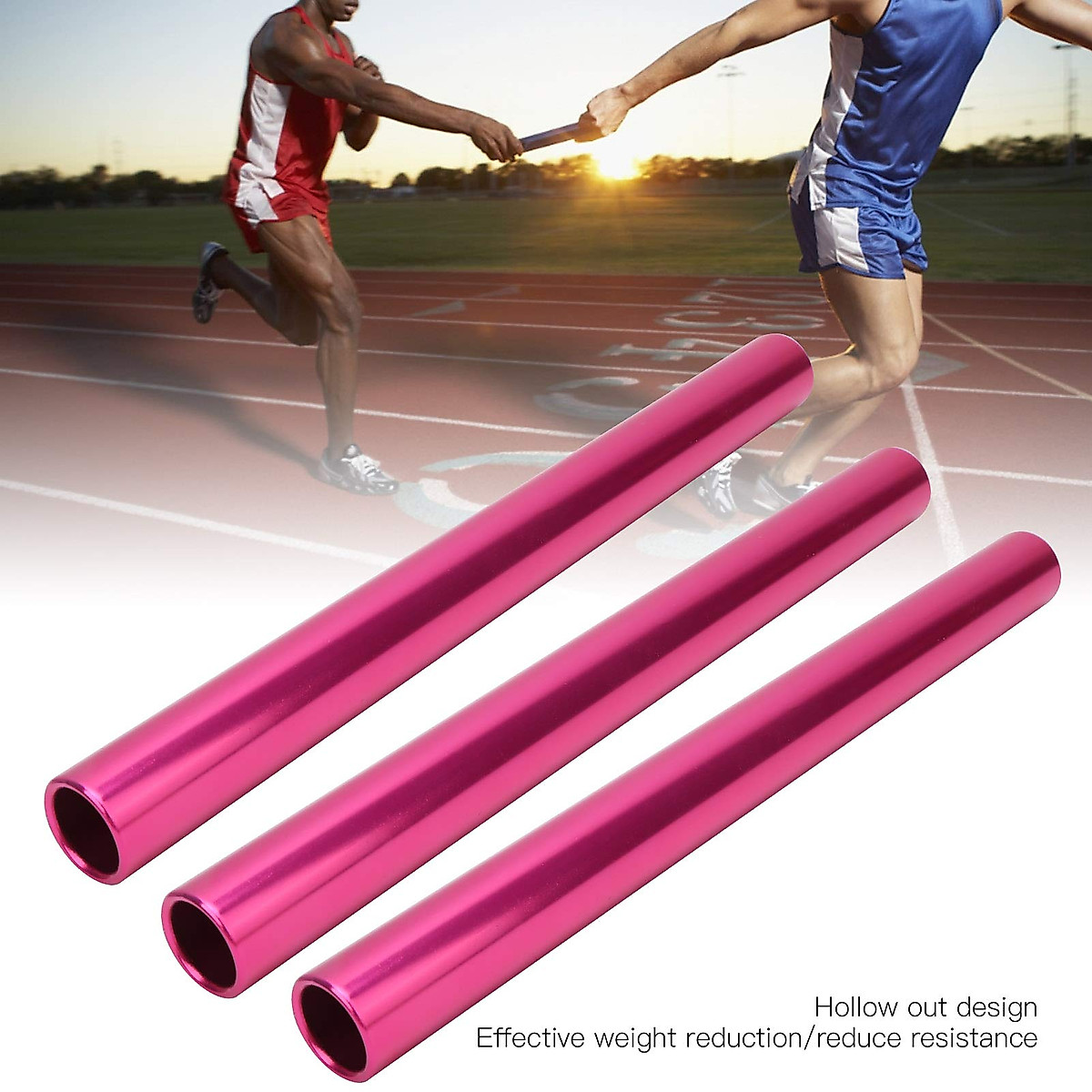 Keenso Relay Race Baton, 3 Pcs Aluminum Alloy Track and Field Relay Baton Sports Relay Race Baton Sports Game Props(pink)