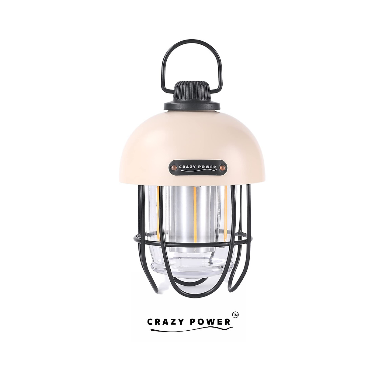 Crazy Power Camping Lantern Rechargeable LED Camping Light Premium Vintage Light 4500 mAh High Capacity Dimmable 3 Light Modes Waterproof for Camping Hiking Fishing Power Outages (CPG100 Apricot)