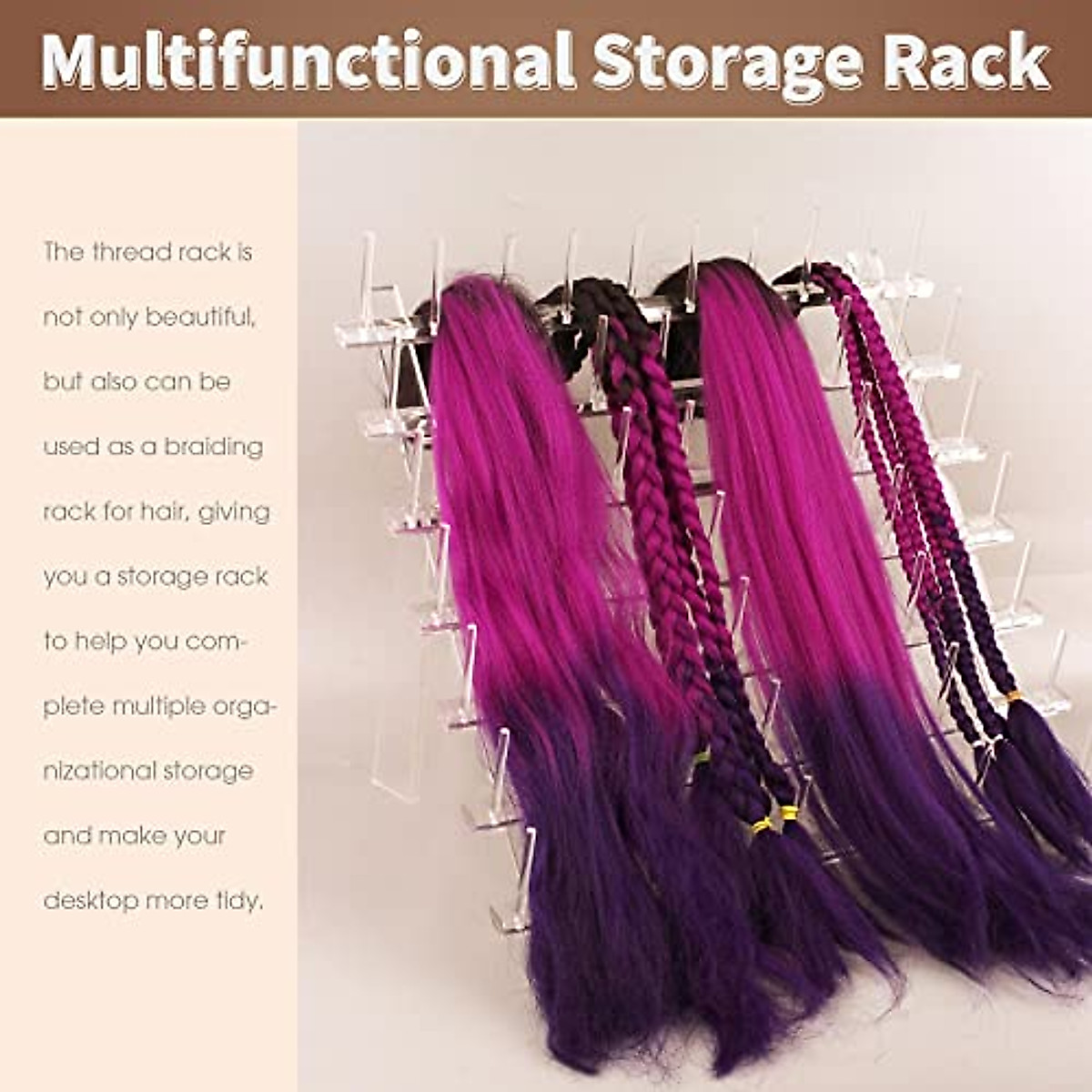 Thread Holder Organizer for 70 Spools, Mofasvigi Clear Acrylic Braiding Hair Rack for Hair Separated, Large Plastic Thread Rack Stand for Embroidery Sewing Quilting Thread Storage