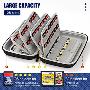 MoKo 128 Switch Game Holders Storage Case for 96 Nintendo Switch/OELD Games or PS Vita Game and 32 Nintendo 3DS 2DS DS Game Cartridges, Switch Game Card Storage Case Cartridge Holder, Black