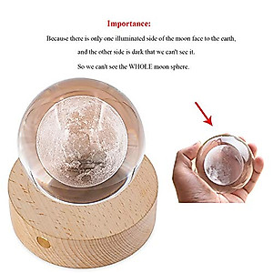 Moon Crystal Ball Stand(3.15inch), 3D Crystal Ball with Led Light, K9 Clear Crystal Ball for Home Decoration