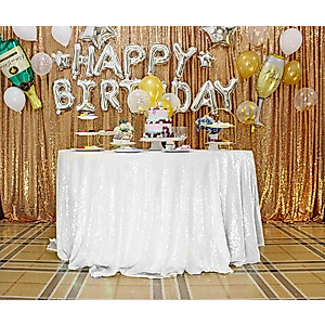 WISPET White Sequin Tablecloth 120" Round Sequin Tablecloth Shimmer Table Cloth Sparkly Drape Table Cover Decorations for Engagement Weddings Party Baby Bridal Shower Decorations