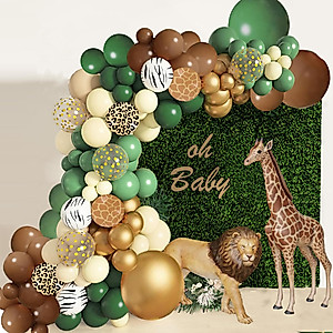 179 PCS Safari Jungle Balloon Garland Arch Kit Sage Green and Brown Balloons with Animal Print Balloons for Wild One Woodland Birthday Party Supplies Safari Baby Shower Decorations (Safari Jungle)
