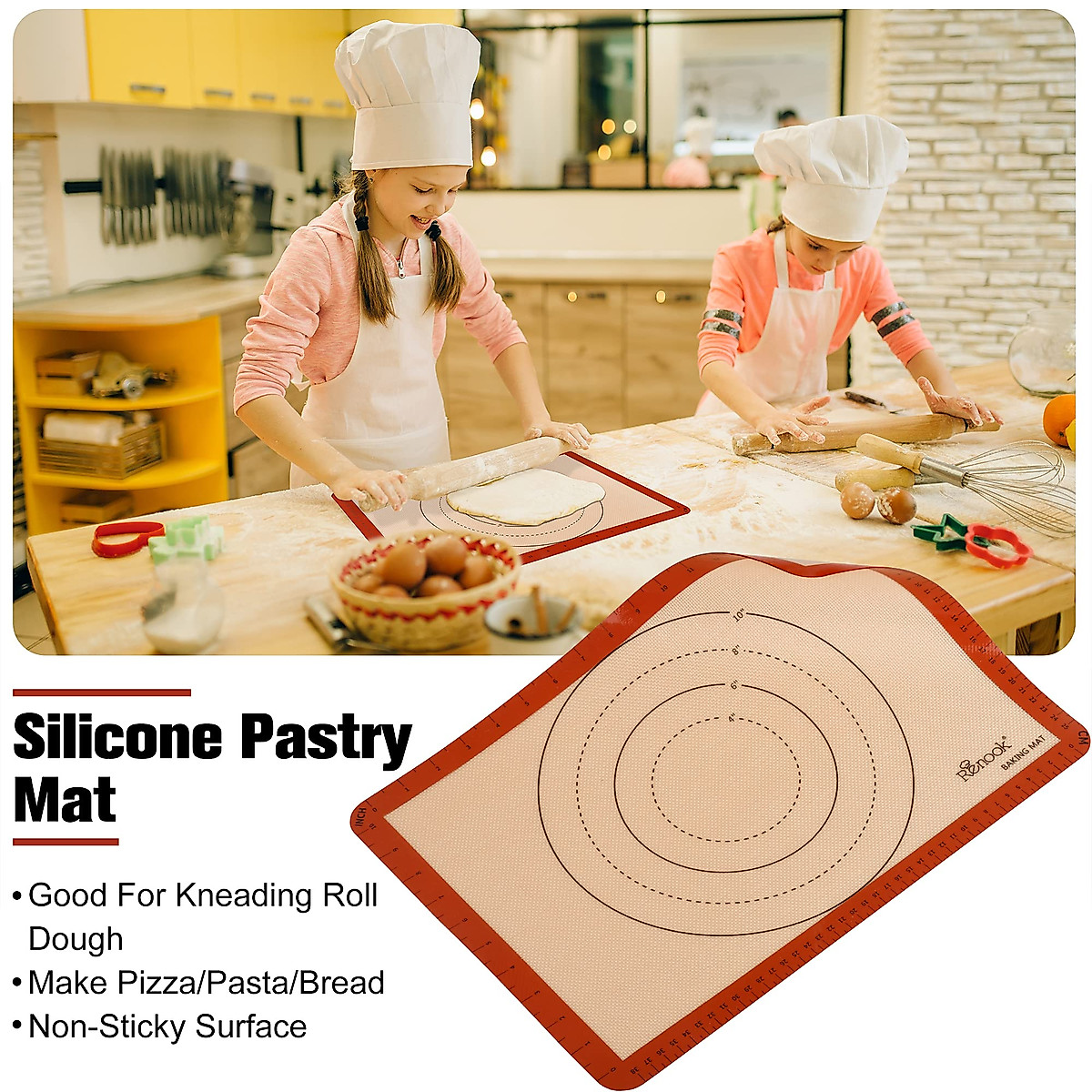 RENOOK silicone baking mats set of 4 half sheets mats +1 oil brush