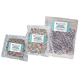 PackFreshUSA: Oxygen Absorber Combo - Contains 3 Sizes 50cc, 100cc, and 300cc- Food Grade - Non-Toxic - Food Preservation - Long-Term Food Storage Guide Included - 150 Pack (50 Count of Each Size)