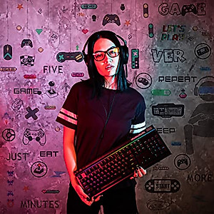 56 Pieces Gamer Wall Decals Gamer Wall Sticker Gaming Controller Joystick Wall Decals Removable Video Games Wall Stickers Game Boy Wall Art for Bedroom Playroom Decoration (Black White)