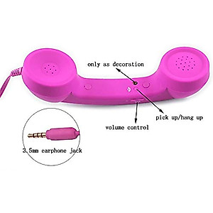 YTYKINOY Retro 3.5mm Telephone Handset Cell Phone Receiver Mic Microphone Speaker for iPhone iPad Mobile Phones Cellphone Smartphone (Hot Pink)