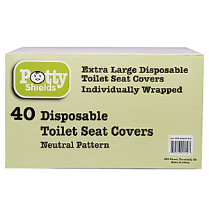 Potty Shields Toilet Seat Covers Disposable (40 Pack) - XL Waterproof Toilet Cover for Toddlers, Kids & Adults - Portable & Individually Wrapped for Travel, Potty Training, Vacations, Public Restrooms