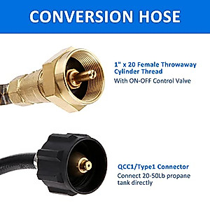 Updated Propane Refill Adapter Hose 36" Propane Extension Refill Hose with ON/Off Control Valve for 1 LB Propane Gas Tank, QCC1/Type1 Inlet Propane Tank Refill Adapter, 350PSI High Pressure Camping