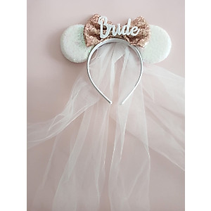 MapleLeaf Bride To Be Minnie Ears Headband, White Bridal Veil, Honeymoon Ears for Engagement Party or Bachelorette (White)
