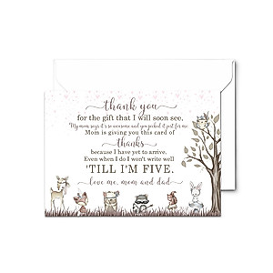 Paper Clever Party 25 Girls Woodland Baby Thank You Cards Pack – Cute Baby Shower Notes with Envelopes, Prefilled Message, Customizable Blank Stationery, Pink, Rustic Floral, New Parents Gift Ideas