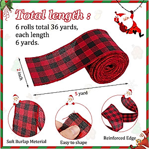 6 Rolls Wired Christmas Ribbon 30 Yards 2-1/2'' Wired Edge Burlap Ribbons for Christmas Thanksgiving DIY Gift Wrapping Wedding Floral Bows Crafts