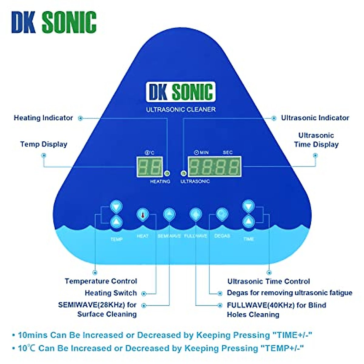 DK SONIC Ultrasonic Cleaner with Digital Timer and Basket for Denture, Coins, Small Metal Parts, Record, Circuit Board, Daily Necessaries, Lab Tools,etc (2L, 110V)