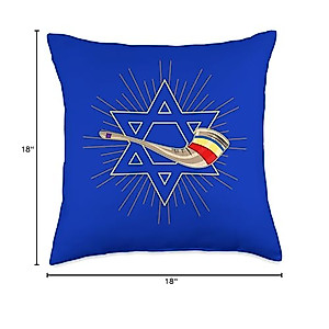 Jewish Holiday Gifts and Apparel Shofar Star of David Jewish Yom Kippur Rosh HaShanah Throw Pillow, 18x18, Multicolor
