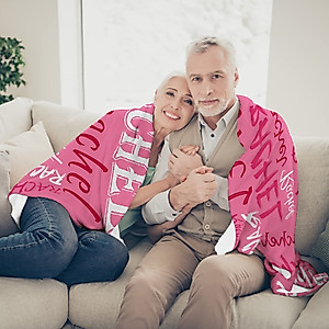 Personalized Name Throw Blanket, Custom Pink Theme Light Soft Flannel Fleece Throw Blanket with Name for Men Women Boys Girls Kids, Customized Name Gifts for Birthday Christmas Valentines Day