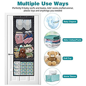 Over The Door Storage with LED Light,Stuffed Animal Storage Hanging Organizer for Plush and Squishy Toys,Animals Storage Bags for Kids Bedroom/Living-Room/Closet with Breathable Net Hanging Holder