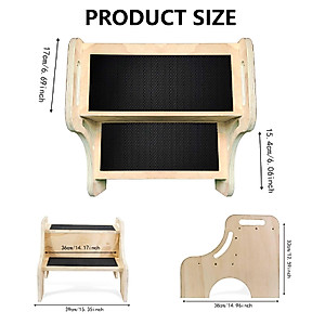 Merrynine Upgraded Wooden Step Stools for Kids, Toddler Step Stool with Non-Slip Mat for Bathroom Sink, Kitchen, Thickened Wood,Double Handles, Pre-Slotted Side Plate,(15.75*14.96*12.6",5.6LB,Natural)