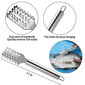 Openfly Fish Scaler Tool, Stainless Steel Fish Scaler Remover Fish Scraper Scaler with Sawtooth, Fish Skin Graters Fish Tweezers Fish Descaler Tool for Cleaning Fish