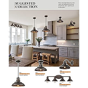 FEMILA Industrial Pendant Lights Fixture,2 Lights Farmhouse Hanging Lights for Kitchen Island,12 inch Oil Rubbed Bronze Finish,4FY15-MP-2PK ORB