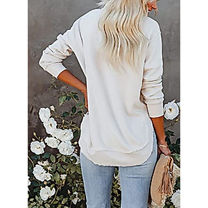 EVALESS White Sweatshirt for Women Long Sleeve Side Split Irregular Curved Hem Tops Comfort Colors Crewneck Cotton Sweatshirts Womens Fall Fashion 2023 Teacher Outfits Casual Loose Pullover Medium
