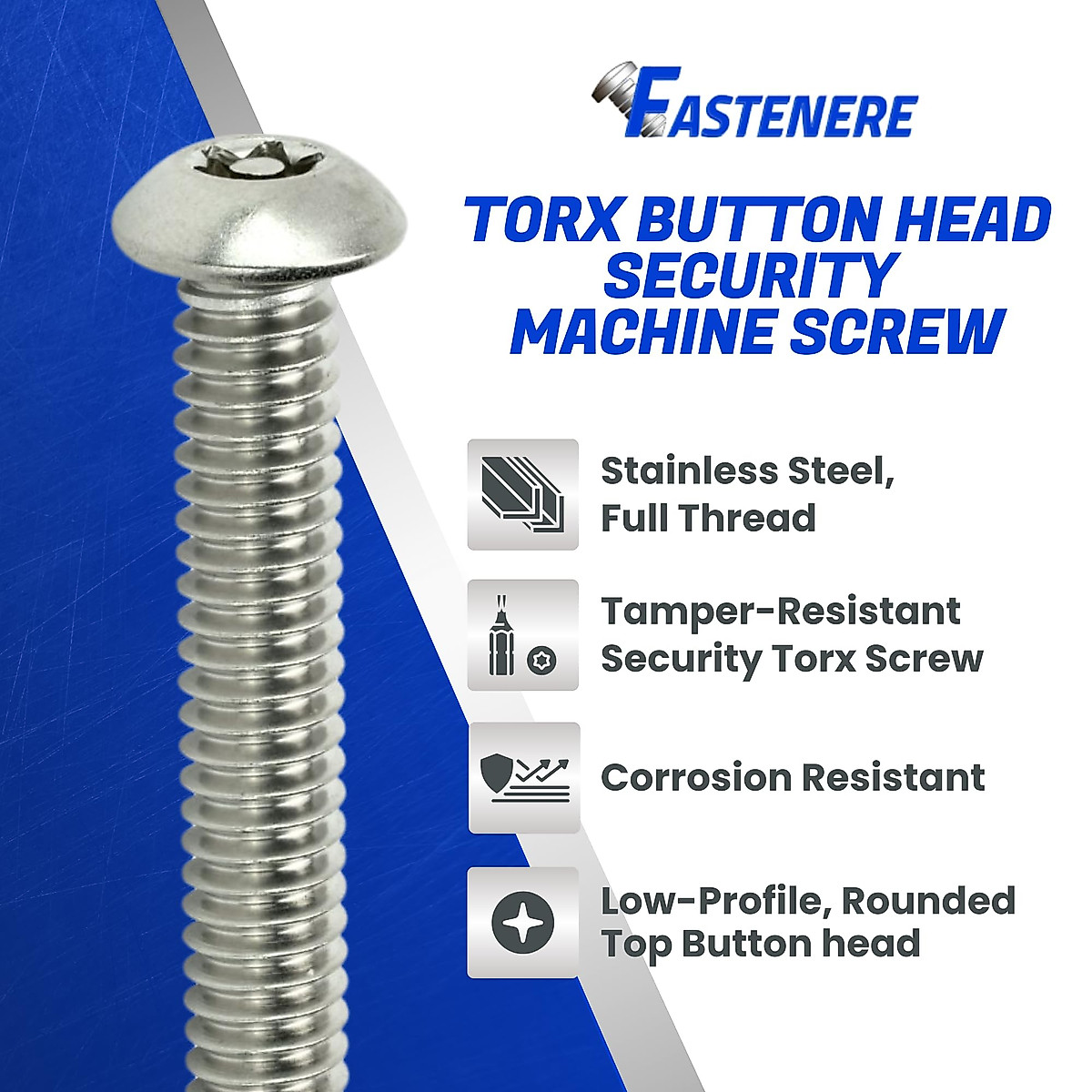 Fastenere Torx Security Machine Screws - 1/4-20 x 1-1/2" (10-Pack) Stainless Steel, Tamper-Resistant, Button Head Screws, Bolt Screw for Higher Level of Safety & Theft Prevention