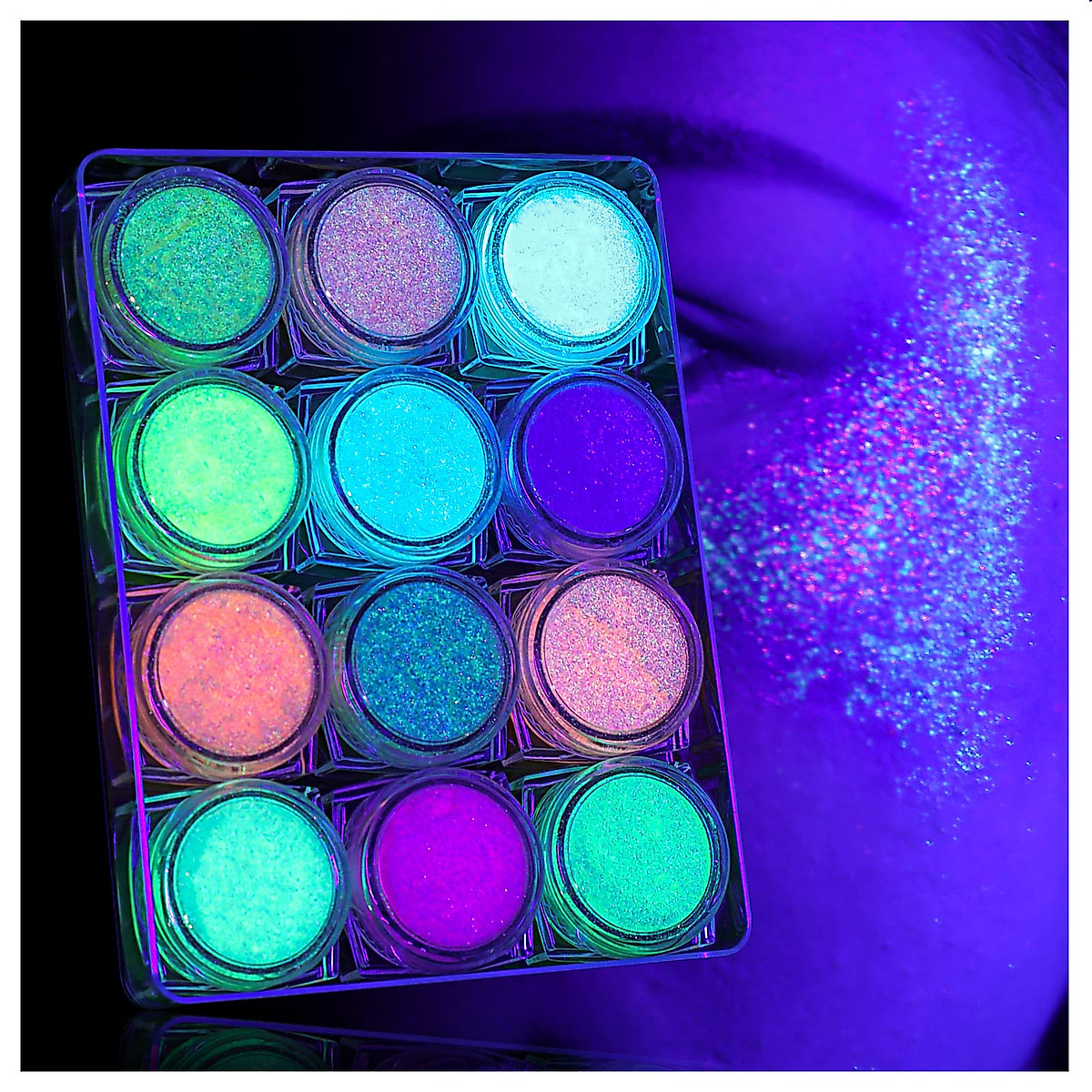 LATIBELL Body Face Glitter Gel, UV Black Light Reactive Glow Makeup, 12 Colors Fine UV Body Glitter for Women for Festival Rave Accessories