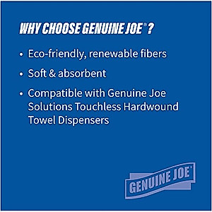 Genuine Joe Solutions Solutions 850' Hardwound Paper Towels, 6 Rolls, 7" x 850 ft, White