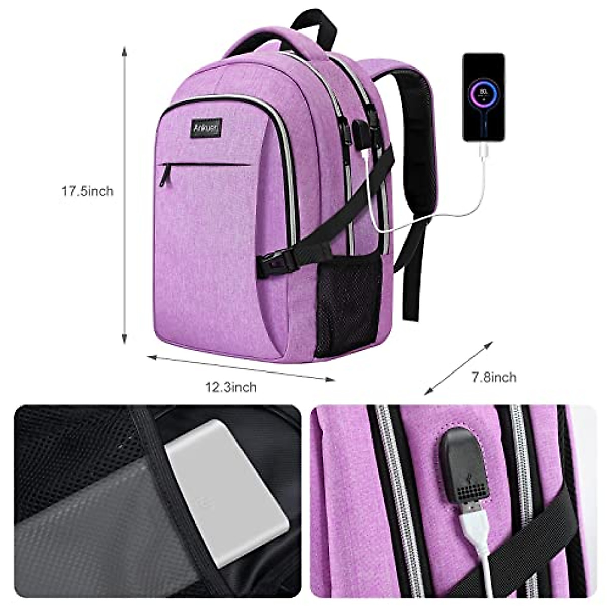 ANKUER Backpacks for Men Women, Backpack Fits Up 15.6 in Laptop Backpack for Travel, Backpacks with USB Charging Port, Work Business Backpack for Women (Purple)