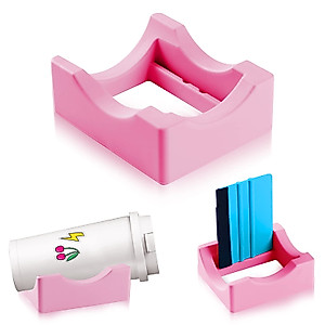 Silicone Cup Cradle for Tumblers with Built-in Slot, Tumbler Holder for Crafts Use to Apply Vinyl Decals for Tumblers, Small Tumbler Stand Cup Holder with Felt Edge Squeegee for Cups Bottles (Pink)