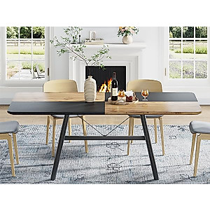 Tribesigns 70.86 inch Dining Table for 6 to 8 People, Industrial Rectangular Kitchen Table with Strong Metal Legs, Large Long Wood Dining Room Table for Living Room, Brown and Black