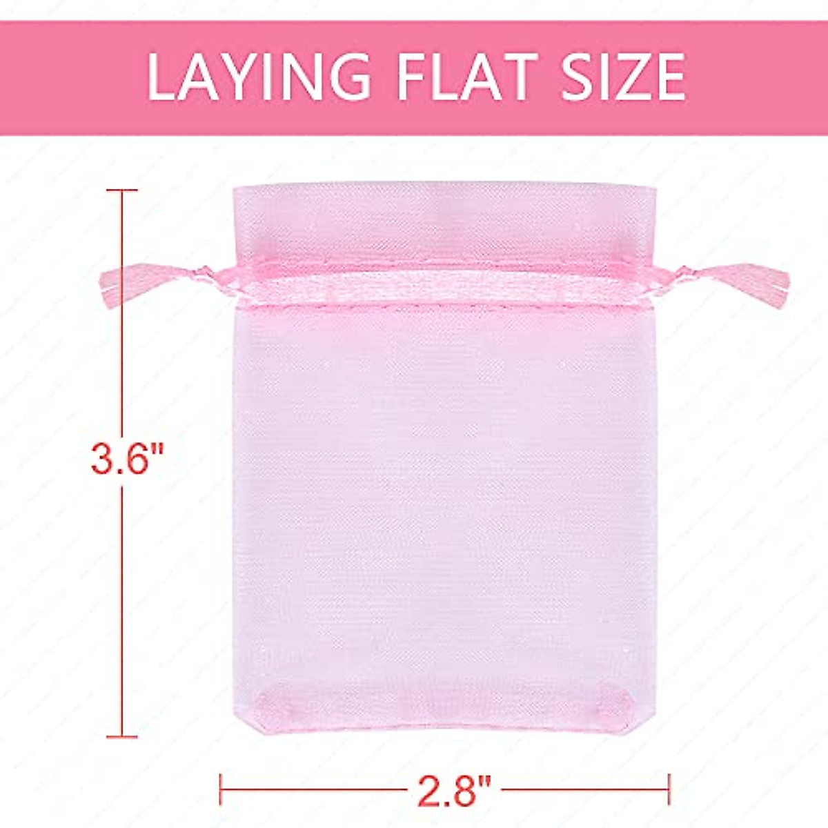 LotFancy 100Pcs Sheer Pink Organza Bags, 2.8x3.6” Small Mesh Jewelry Bags, Drawstring Gift Bags for Party Wedding Favor