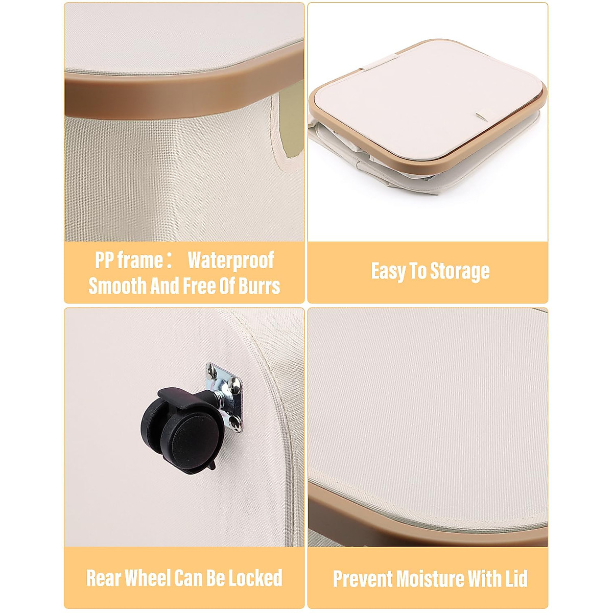 100L Laundry Hamper With Wheels,Large Collapsible Rolling Laundry Basket,Dirty Clothes Hamper With Lid in Laundry Room Bedroom Bathroom College Dorm for Adults,Beige