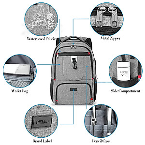 Travel Laptop Backpack for Men and Women, 17 Inch Large School Backpacks for Teens, Sturdy Back Pack with USB Charging Port Fits 17.3 Inch, Outdoor Hiking Water Resistant Anti Theft College Bag