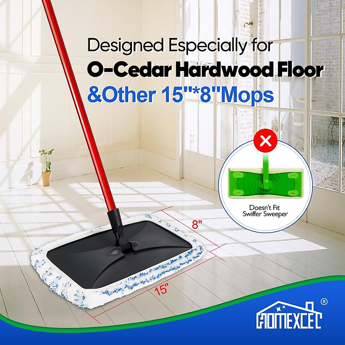 HOMEXCEL Reusable Microfiber Mop Pads Compatible with O-Cedar Hardwood Floor'N More Microfiber Mop-Mop Head Pads Refills for Wet and Dry Use-2 Pack