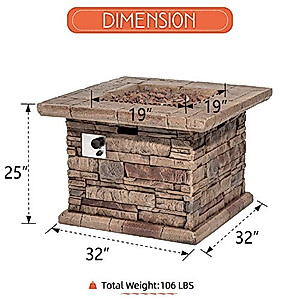 HOMPUS Outdoor Propane Fire Pit Table 32-inch Imitation Stone Square Concrete Propane Fire Pit with Lava Rocks and Rain Cover 50,000 BTU Gas Smokeless Fire Pit for Outside Patio,Garden,Deck,Backyard
