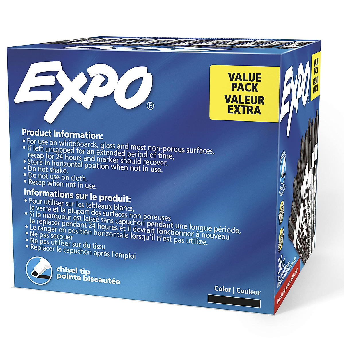 EXPO Low Odor Dry Erase Markers, Chisel Tip, Black, 36 Count