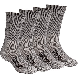 FUN TOES Men's 70% Merino Wool Crew Socks 4 Pack Midweight Arch Support Fully Cushioned Ideal for Hiking (Brown, Mens 10-13)
