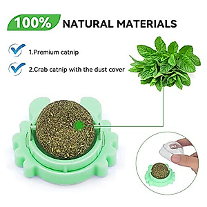 Aucenix Catnip Balls Toy for Cat, Wall Catnip Roller for Cat Licking, Teeth Cleaning Dental Edible Kitten Toy, Natural Rotating Crab Cat Toy (Green)