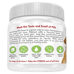VET-VIRTUE Pill Masking Paste for Dogs, Bacon Flavor - Perfect Pet Medicine Treats to Hide Pills, Medication & Capsules, with Natural Ingredients & Packed with Flavor Dogs Love