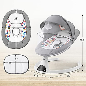 Baby Swing for Infants, Electric Portable Baby Swing for Newborn, Bluetooth Touch Screen/Remote Control Timing Function 5 Swing Speeds Baby Rocker Chair with Music Speaker 5 Point Harness Gray