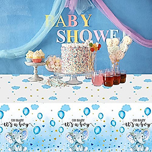 3 Pack Elephant Baby Shower Tablecloth Decorations, Elephant Baby Shower Decorations, Plastic Tablecloth Table Cover Backdrop for Baby Boy Girl Gender Baby Shower Party Supplies, 54 x 108 Inch, Blue