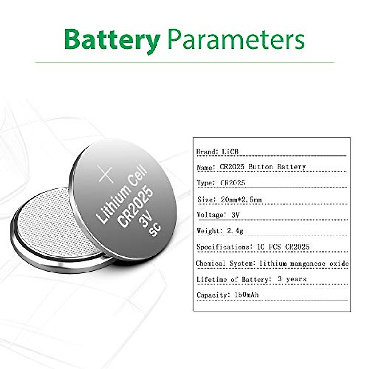LiCB CR2025 3V Lithium Battery(10-Pack)