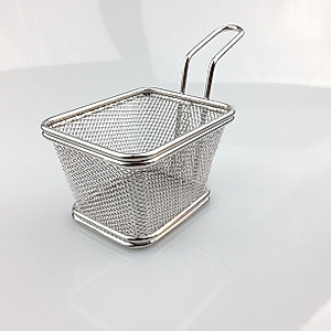 Stainless Steel Mini French Fries Basket Square Fryer Baskets, FDA Grade Kitchen Cooking Tool Food Presentation Tableware (Small 4inch 2pcs pack)