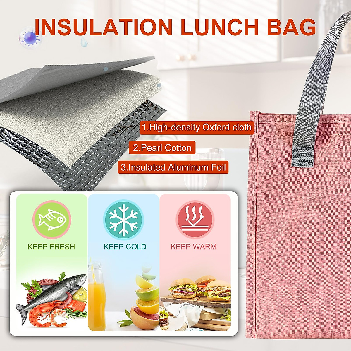 Mziart Minimalist Lunch Bag, Reusable Insulated Lunch Bag for Women Men Lunch Box Container Leakproof Simple Bento Lunch Tote Adults Lunch Cooler Bag for Work Office Picnic or Travel (Pink)