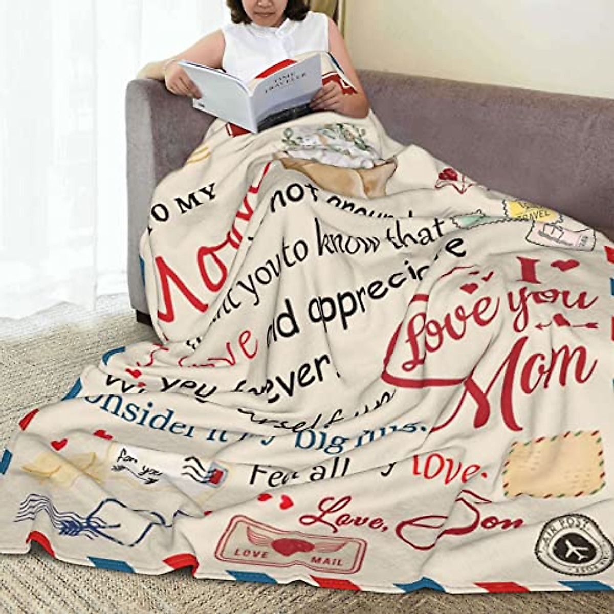 Gifts Blanket for Mom from Son, to My Mom Throw Blanket, Air Mail Letter Blanket Love Positive Encourage Printed Throw Blanket for Thanksgiving Birthday Mother Day's, 40"x50"