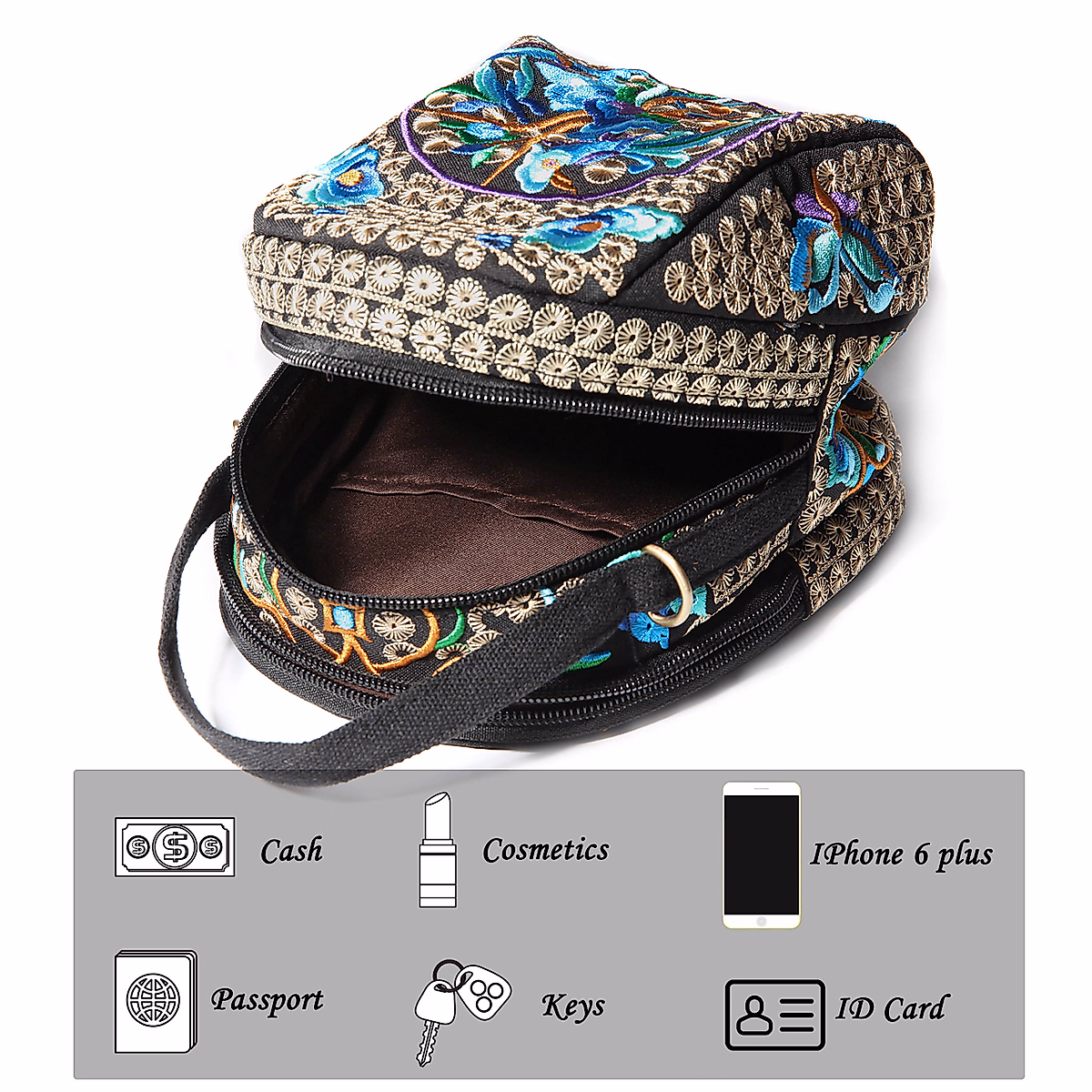 Goodhan Embroidery Crossbody Bag, Cell Phone Purse Canvas Small Handbag