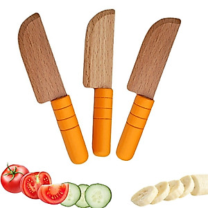 Nwsrayu 3 Pieces Wooden Kids Knife Toddler Knife for Chopping Kids Knifes for Cooking Toddler Knives Children's Safe Knives Cutting Veggies Fruits, Kitchen Tool for 3-10 Years Old